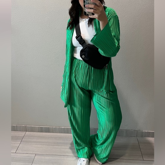 Tops | Pleated Green Matching Set | Poshmark